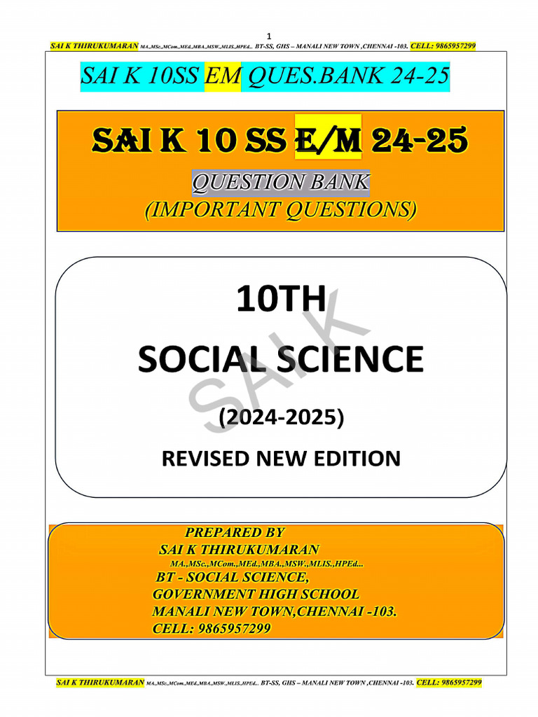 SAI K 10SS TM 24-25 IMP. Questions | PDF