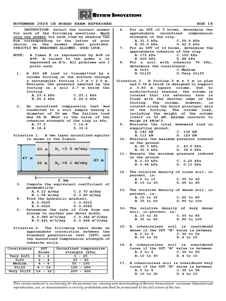 CE Refresher Nov 2024 - HGE 14 | PDF | Civil Engineering | Natural ...