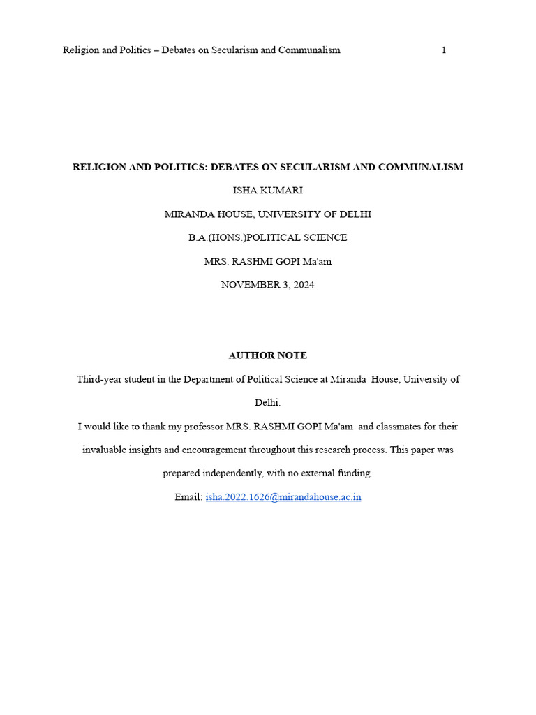 PPI TERM PAPER (1) | PDF | Secularism | Multiculturalism