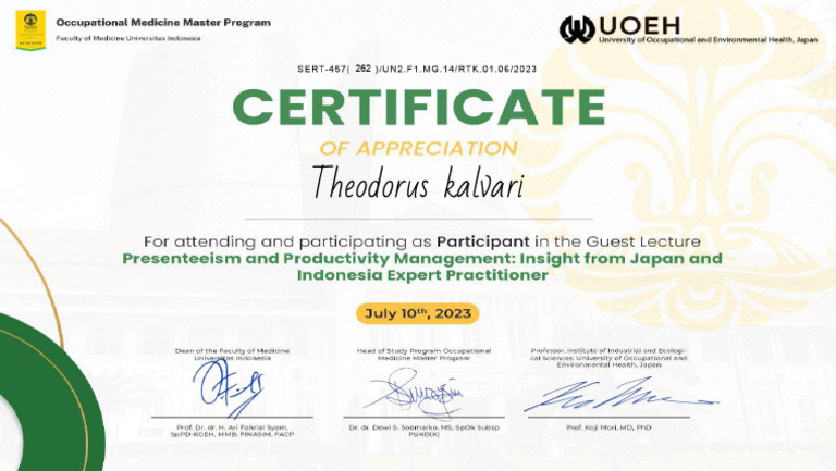 Guest Lecture Participant Certificate-Theodorus Kalvari | PDF