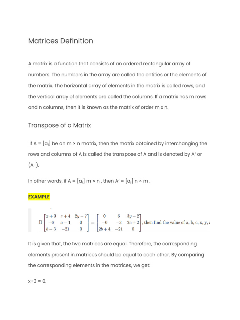 Matrices Definition | PDF