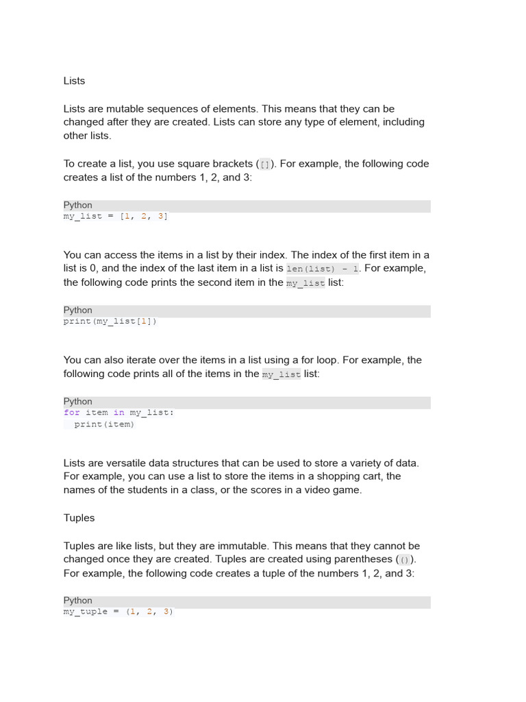 Lists, Tuples, Sets, and Dictionary | PDF | Bracket | Software Development