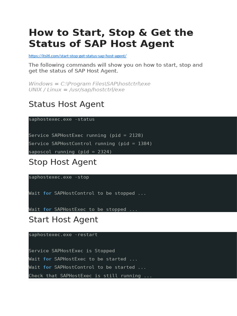 How To Start Stop SAP Host Agent | PDF