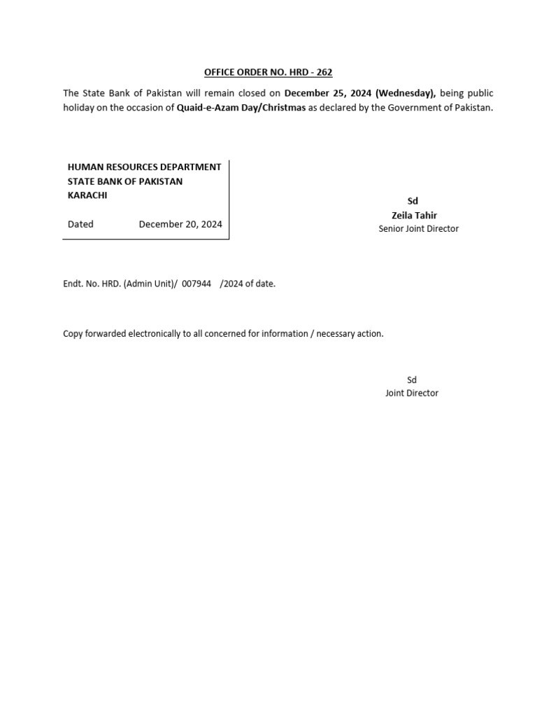 December 25 Holiday Notification | PDF