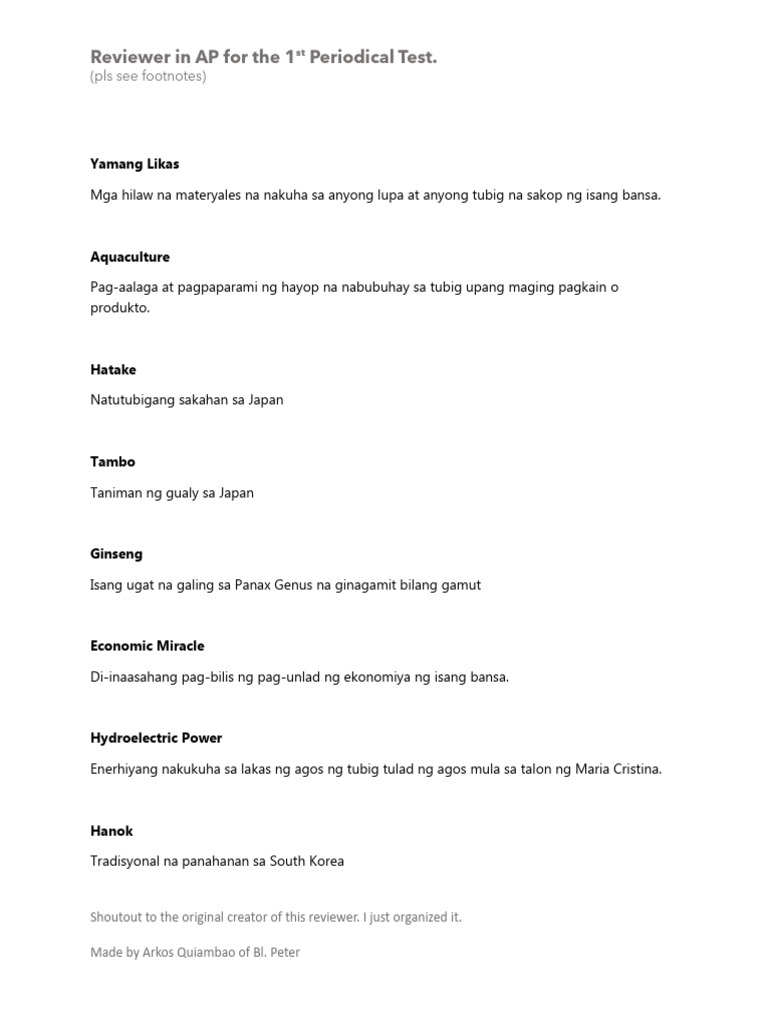 Reviewer For AP 1st PT | PDF