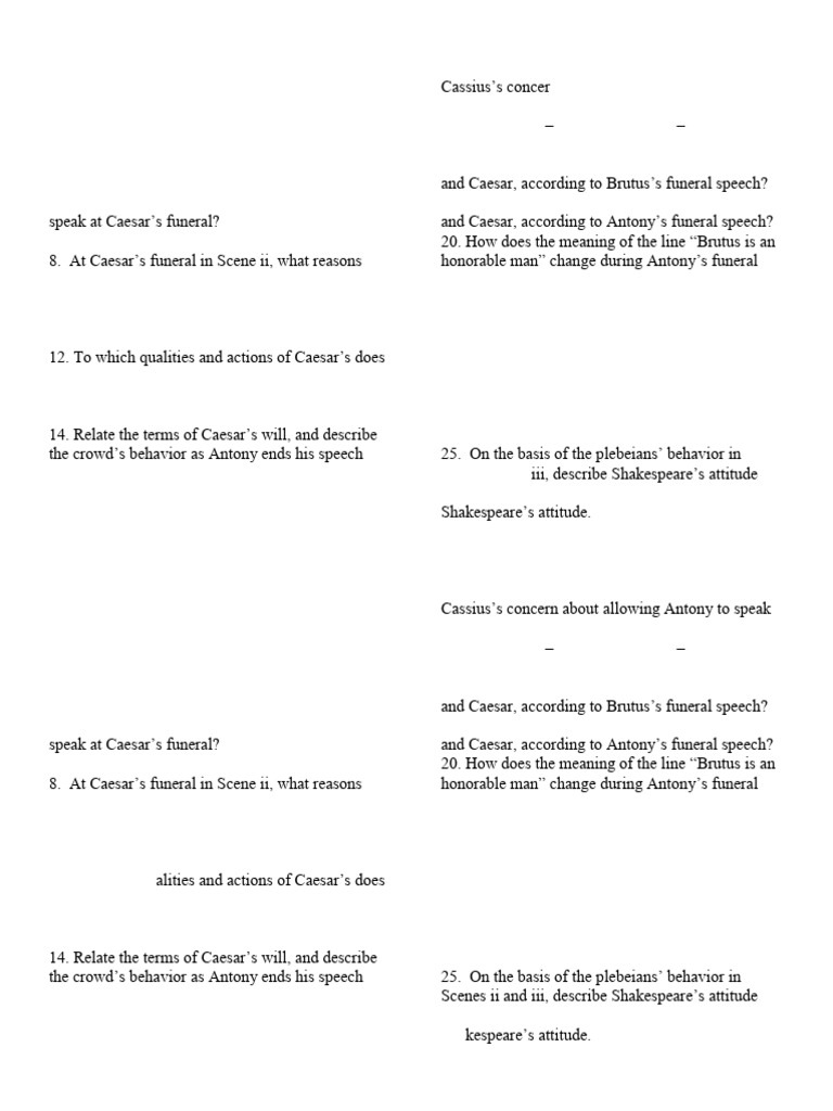 Act III Study Questions for Julius Caesar | PDF | Mark Antony | Julius ...