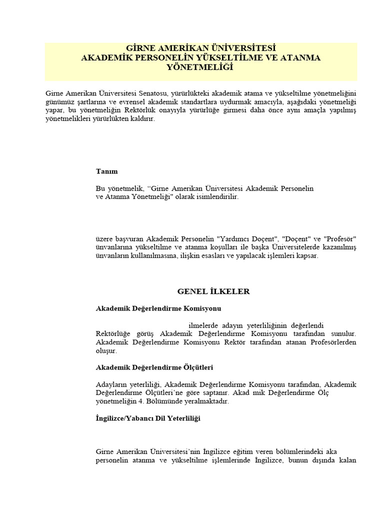 Akademik Atama Ve Yukseltilme Yonetmeligi | PDF