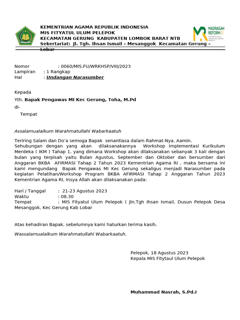 Surat Undangan Narsum | PDF