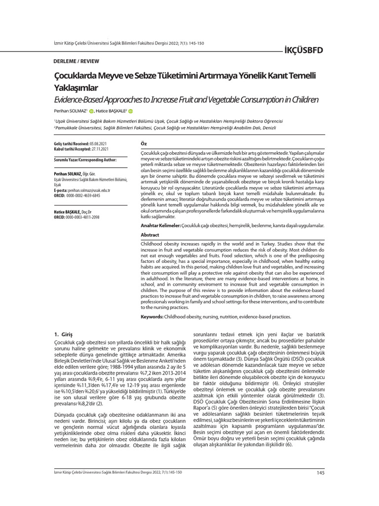 Ocuklarda Meyve Ve Sebze T Ketimini Art Rmaya Y Nelik Kan t Temelli Yakla Mlar[#979043]-1909863 ...