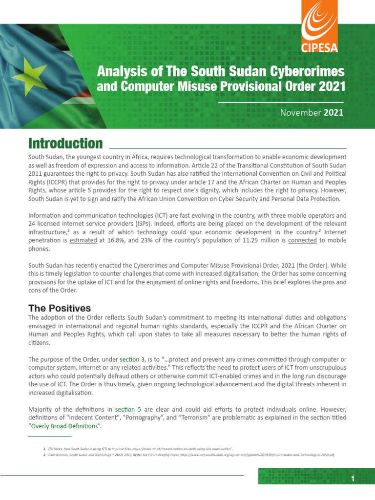 Analysis of The South Sudan Cyber Crimes and Computer Misuse ...