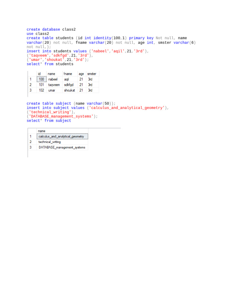 SQL Database Setup for Students | PDF