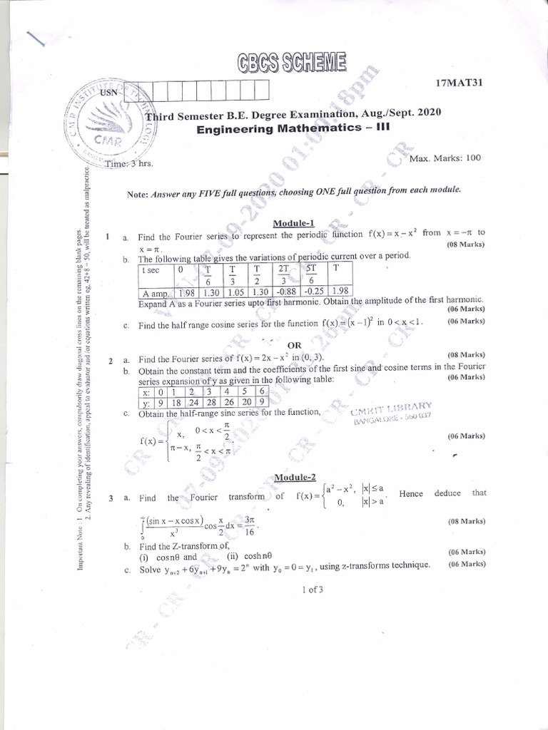 VTU Exam Question Paper With Solution of 17MAT31 Engineering ...