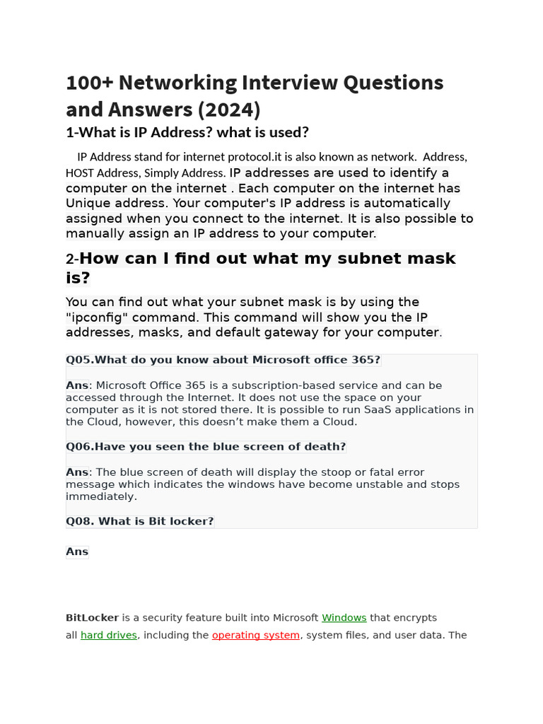 Networking Interview Questions & Answers | PDF | Computer Network ...