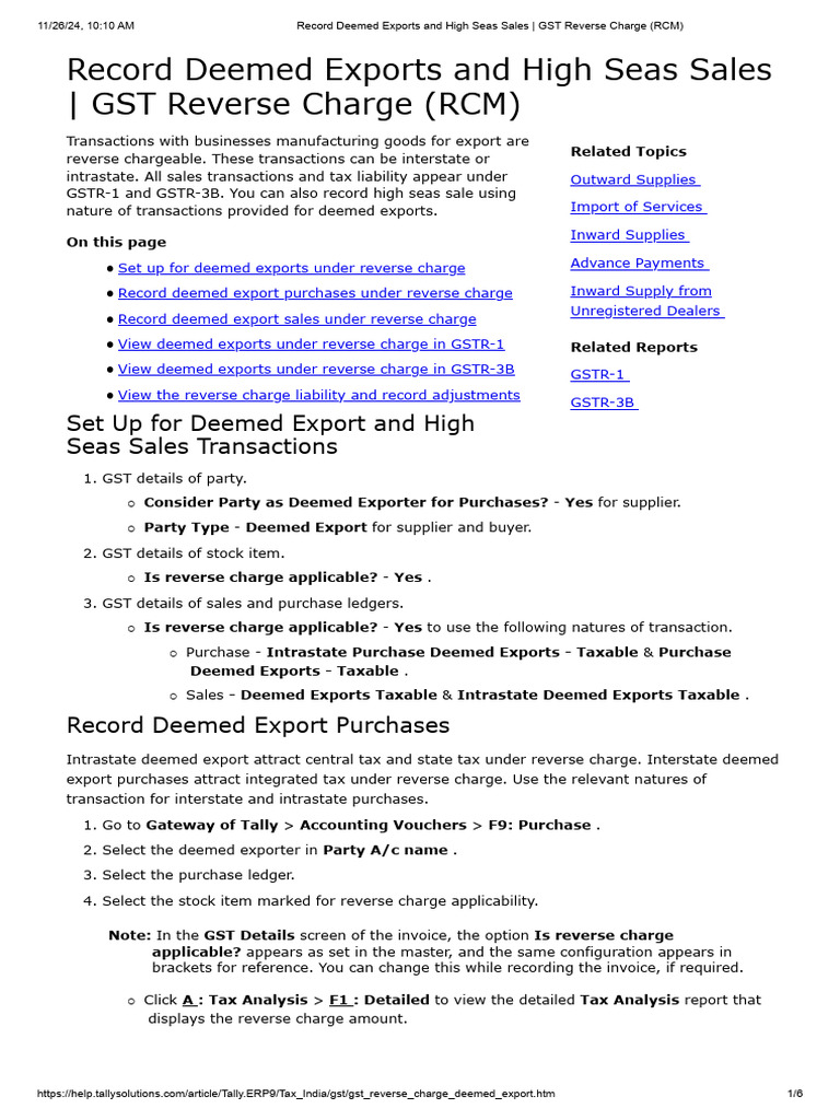 Record Deemed Exports and High Seas Sales _ GST Reverse Charge (RCM ...