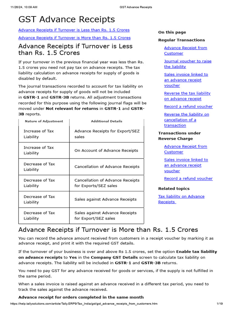 GST Advance Receipts | PDF