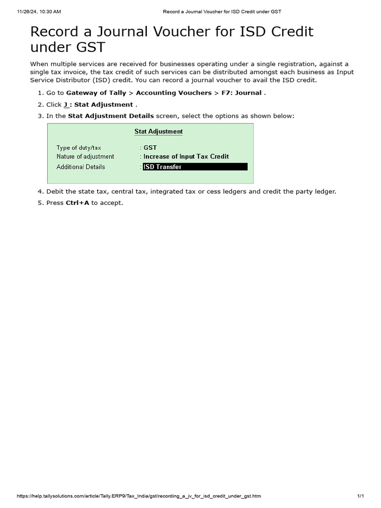 ISD Credit Journal Voucher Guide | PDF