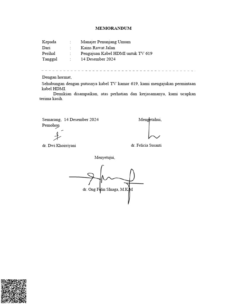 Memo Dan Bon Biru Kabel HDMI TV 619 - Yan170816 - Dir180901 | PDF