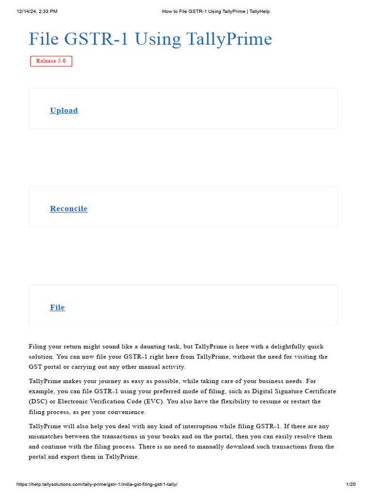 Filing GSTR-1 in TallyPrime Guide | PDF | Comma Separated Values ...