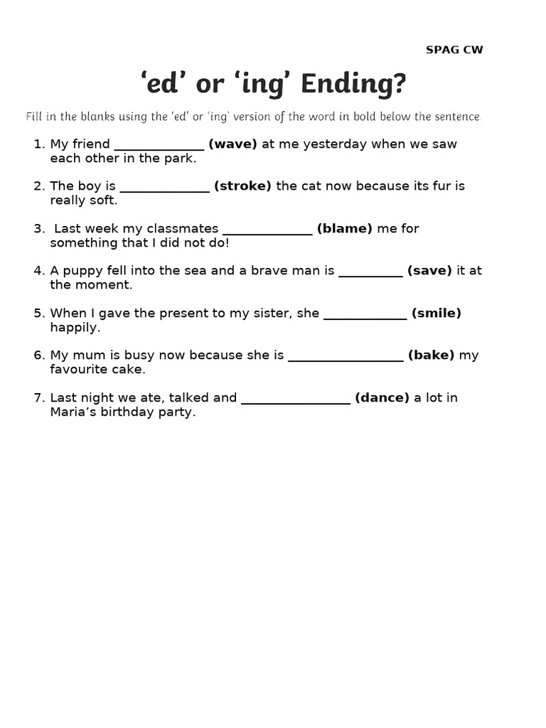 T2 E 292 Ed or Ing Ending Worksheet - Ver - 2 | PDF