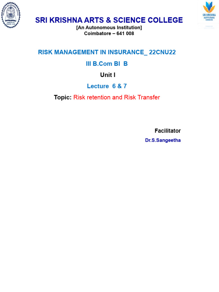 Risk Retention and Risk Transfer | PDF | Reinsurance | Insurance