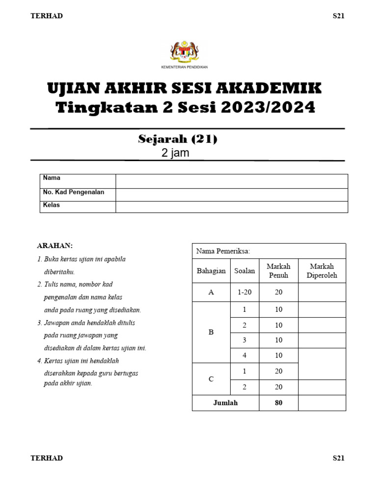 SEJARAH UASA F2 | PDF