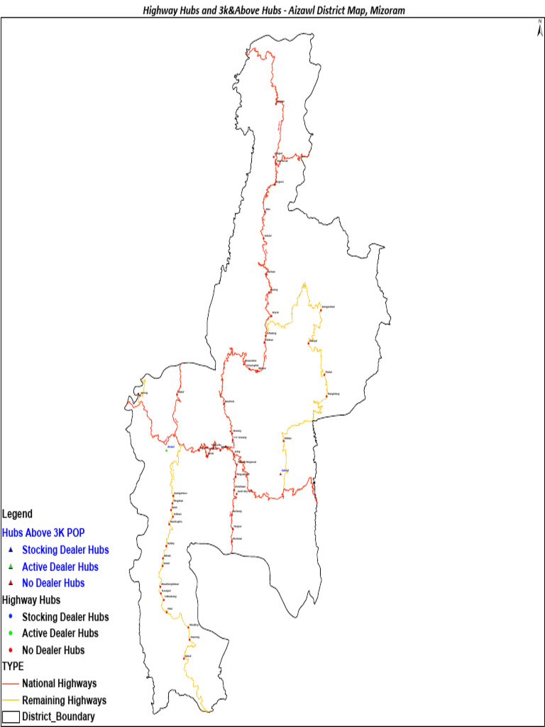 Highway Hubs and 3k&above Hubs - Aizawl District Map, Mizoram | PDF