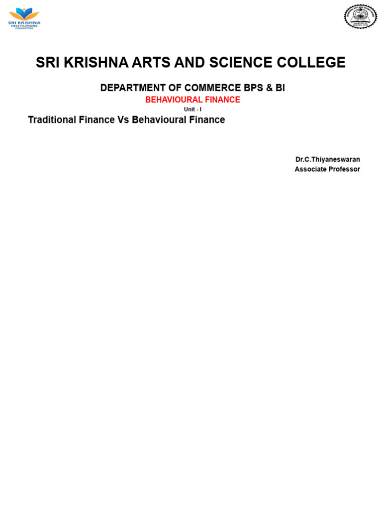 Traditional vs Behavioral Finance Explained | PDF | Behavioral ...