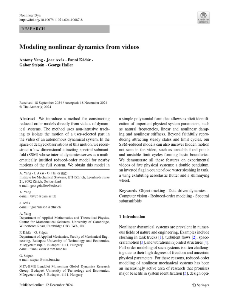Modeling Nonlinear Dynamics From Videos | PDF | Nonlinear System | Video