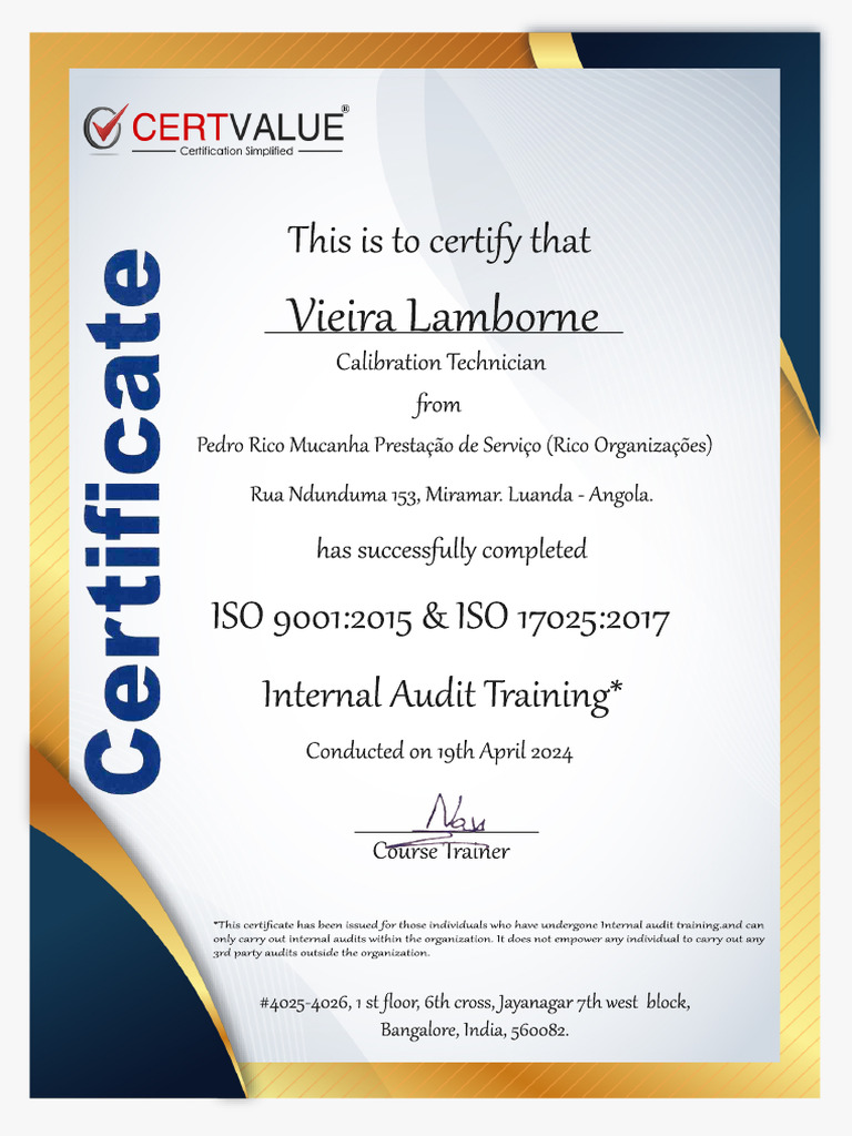 Internal Audit Training ISO 9001 - 17025 - Vieira Lamborne | PDF