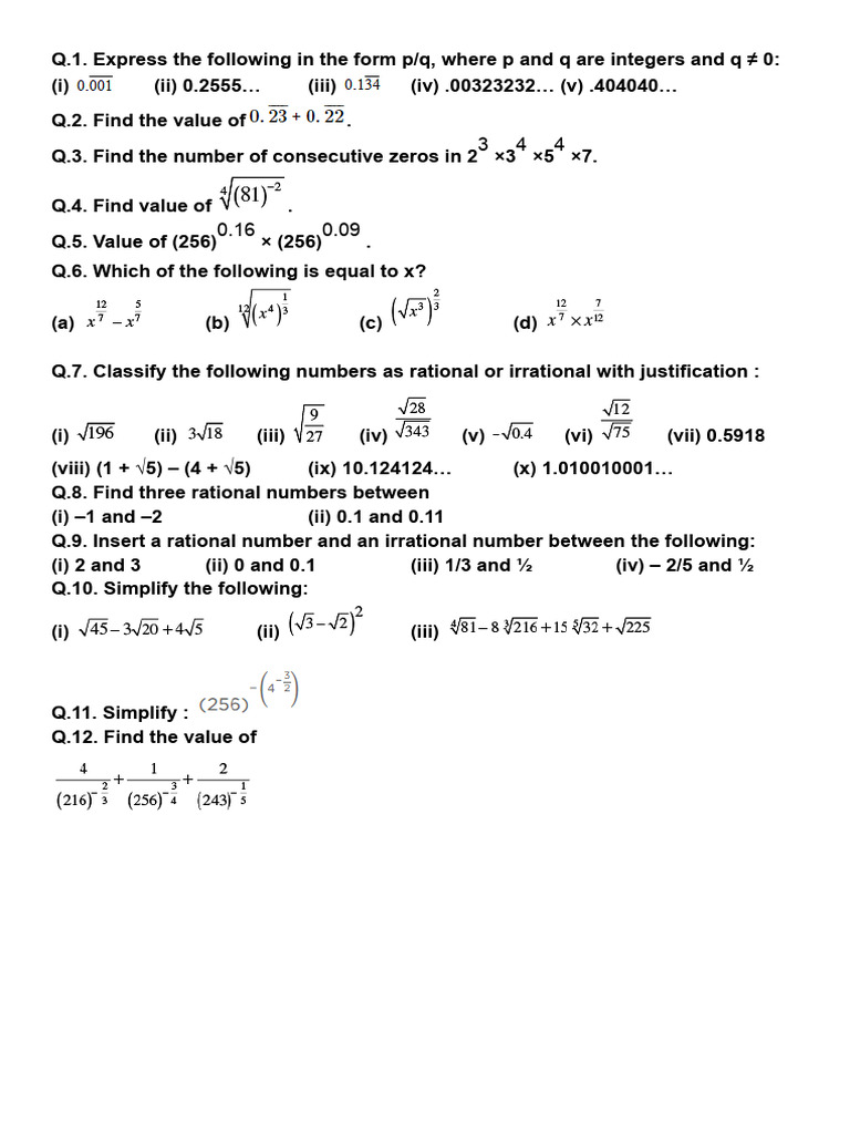 Number System Worksheet 2 | PDF