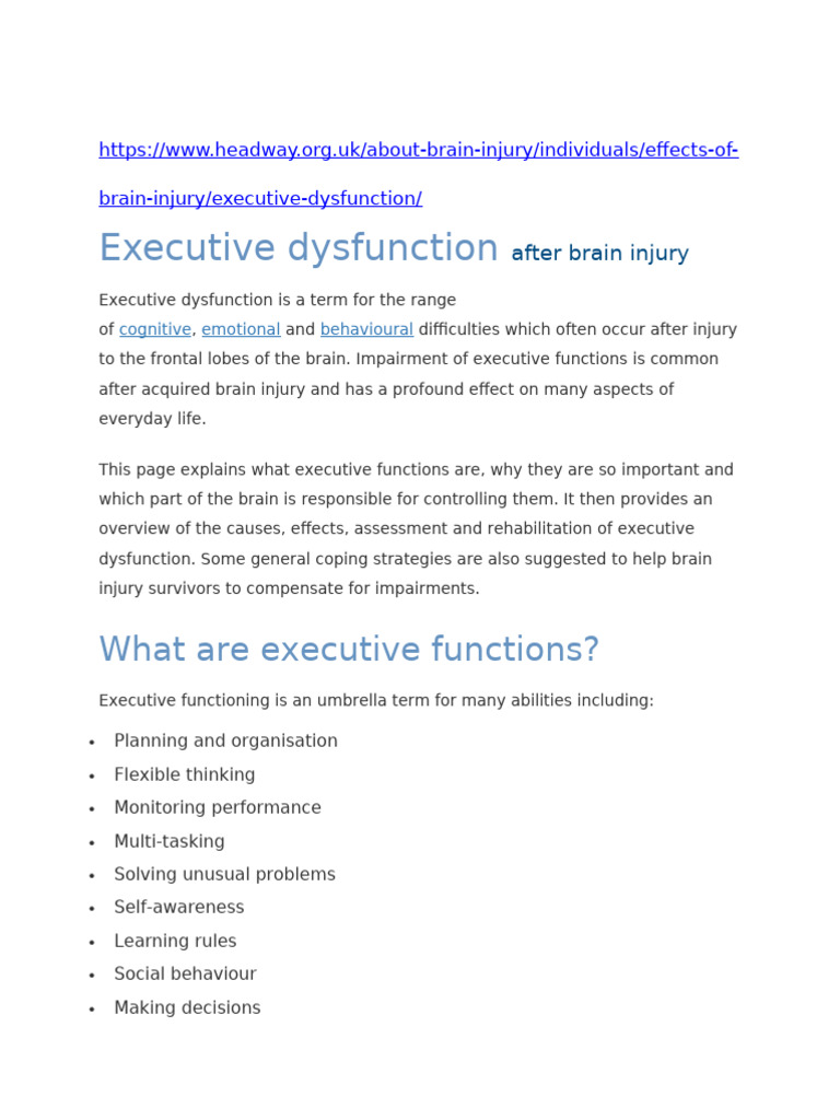 Executive Dysfunctioning | PDF | Executive Functions | Brain