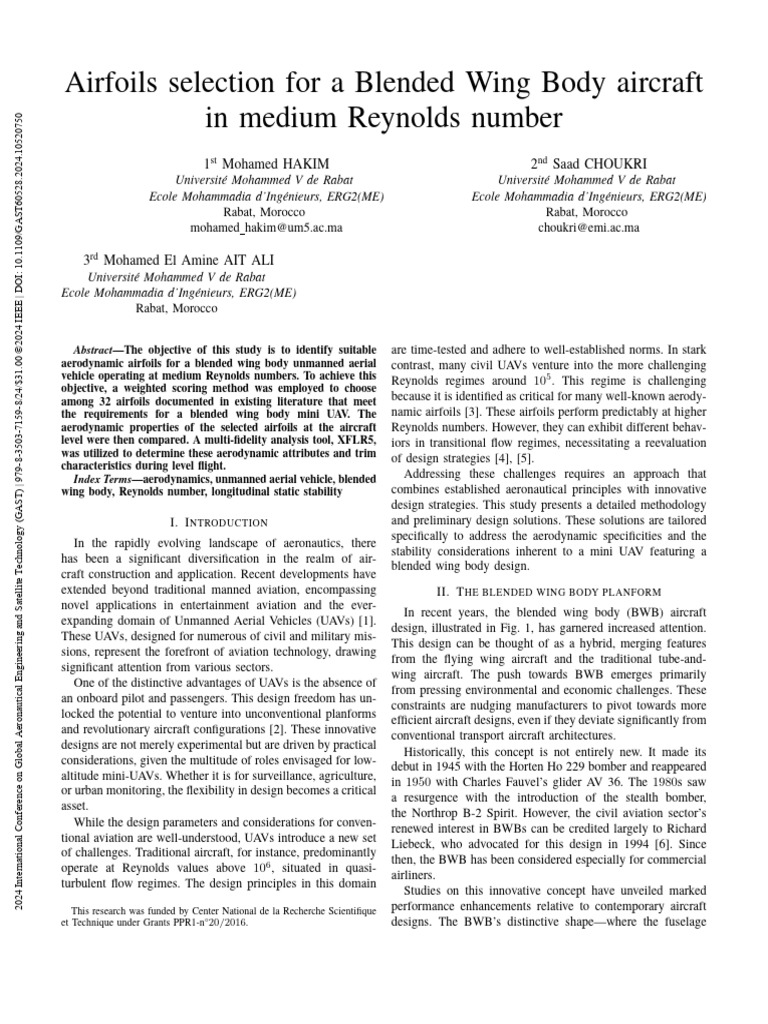 Airfoils Selection For A Blended Wing Body Aircraft in Medium Reynolds ...