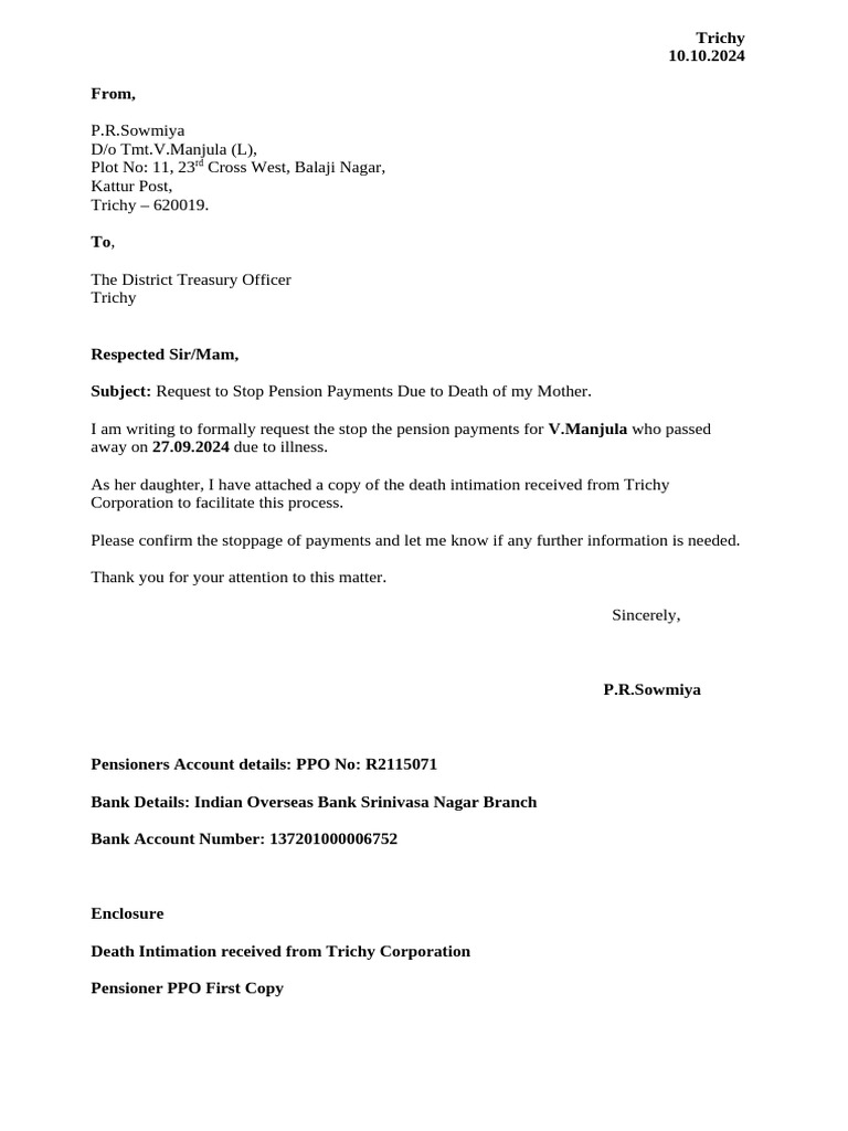 Pension Stopping Req Letter | PDF