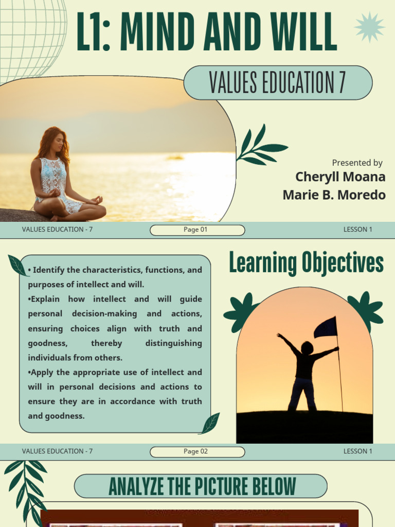Values Lesson 1 Mind and Will | PDF | Mind | Truth