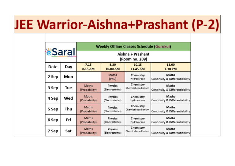 Aishna + Prashant Group Revise Schedule From 2 Sep | PDF
