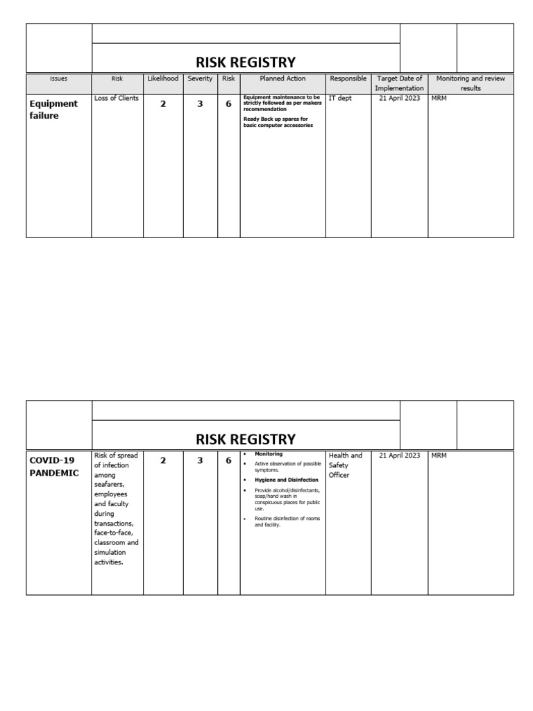 Comprehensive Risk Registry Overview | PDF | Risk | Pandemic