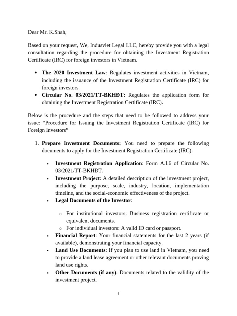 20241129 - Thủ Tục Cấp IRC - K.shah | PDF | Investing | Real Estate Appraisal