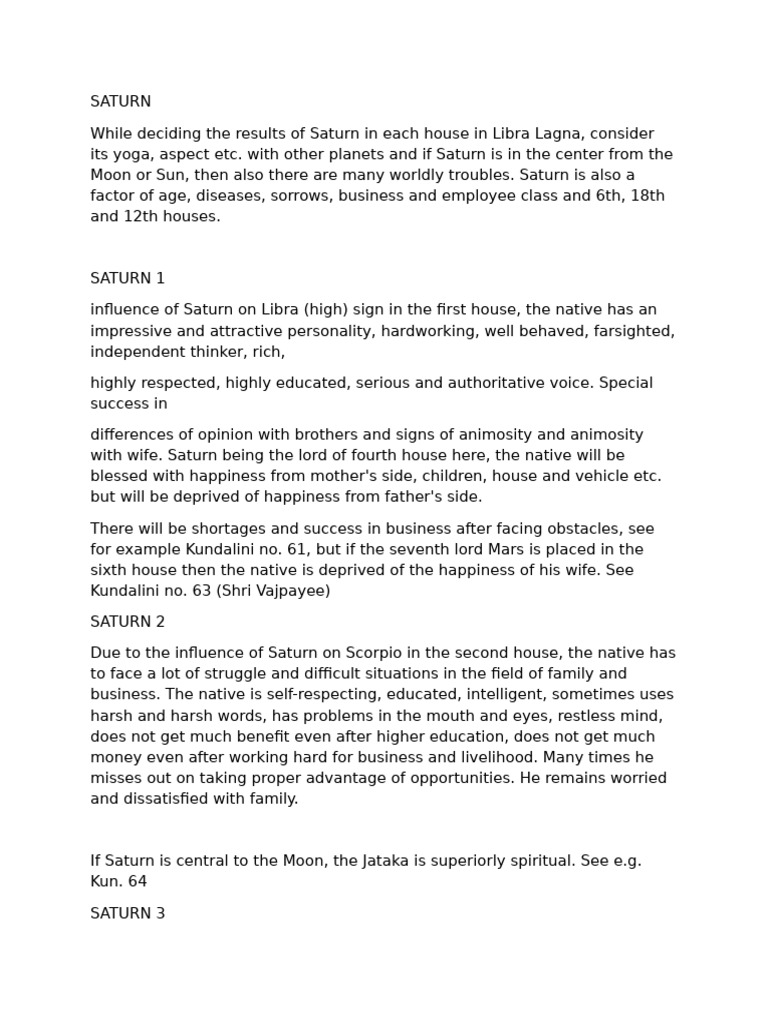 Document Saturn | PDF | Planets In Astrology | Technical Factors Of ...