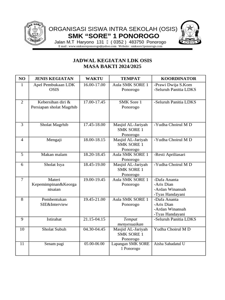 Jadwal LDKS 2024 | PDF
