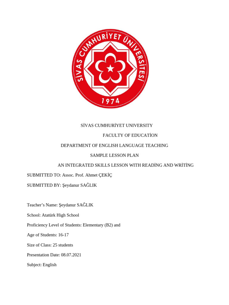 Integrated Skills Lesson Plan | PDF | Teachers | Society