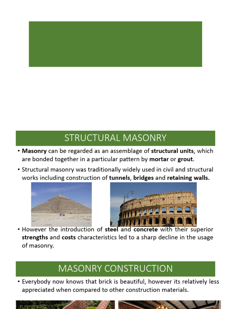 Lecture 2- Introduction to Masonry | PDF | Masonry | Mortar (Masonry)