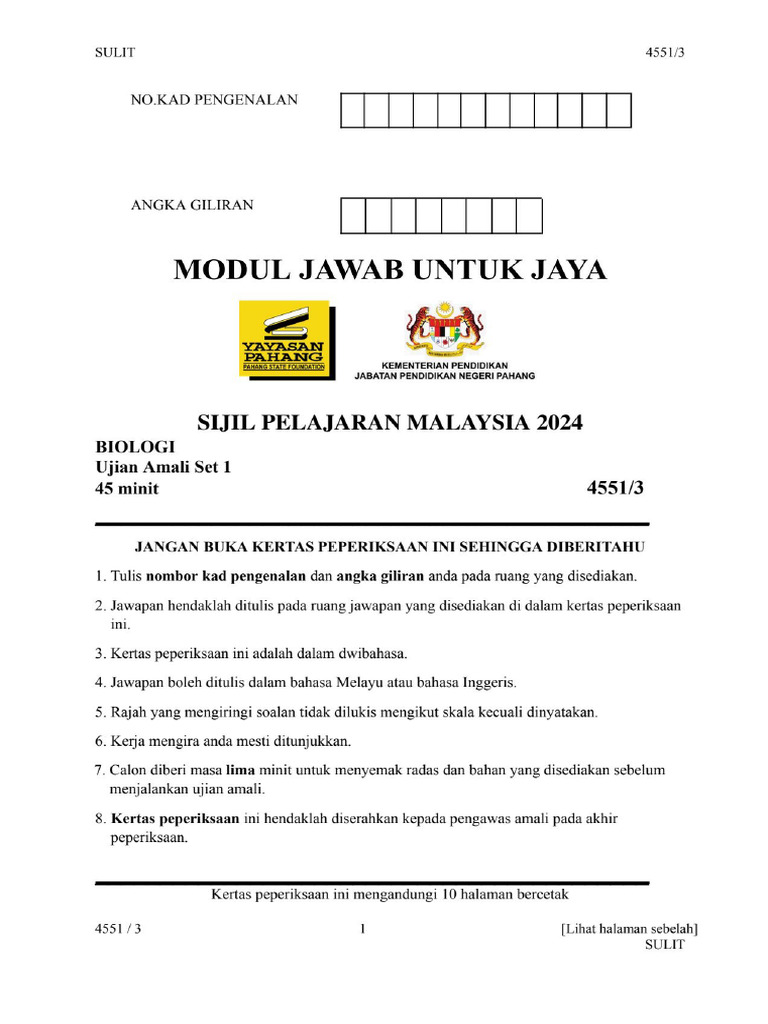 JUJ 2024 - BIO3 SET 1 | PDF