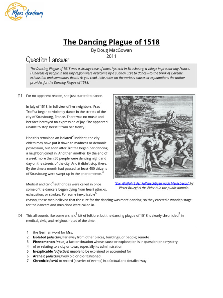 The 1518 Dancing Plague Explained | PDF | Diseases And Disorders