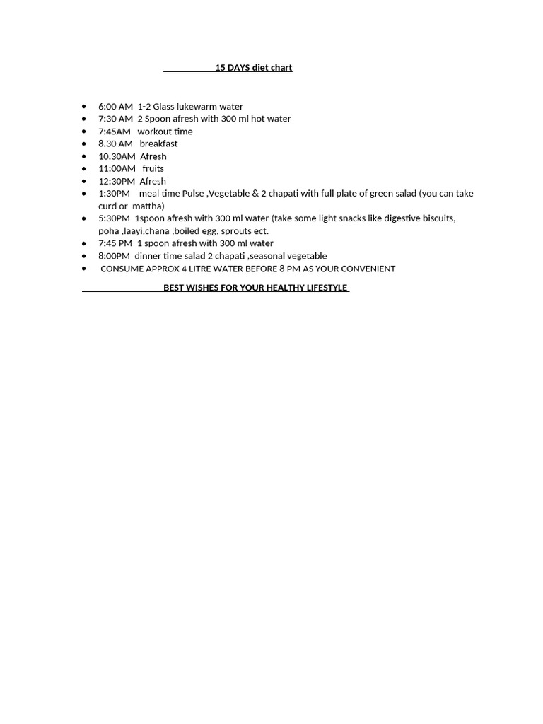 1 Month Diet Chart AMAN | PDF