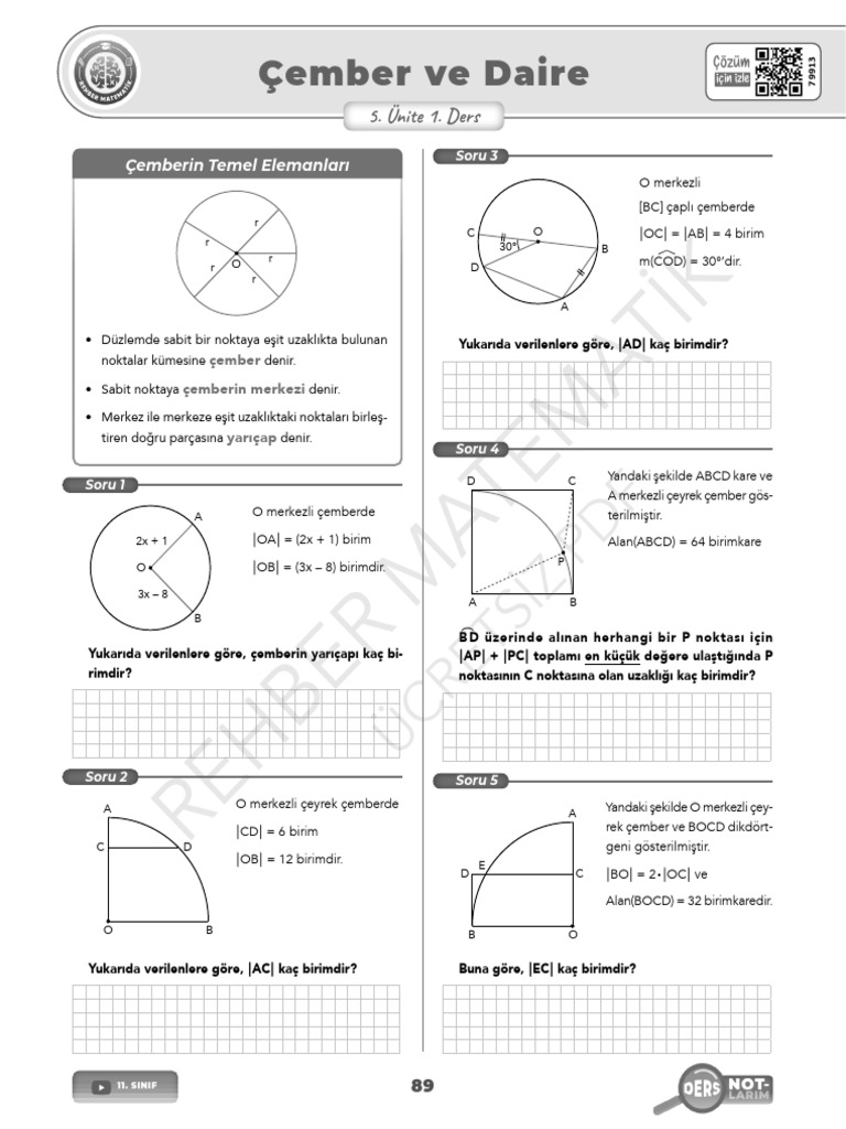 1 - Ders - 11 Sinif Matbook Çember Ve Dai̇re | PDF