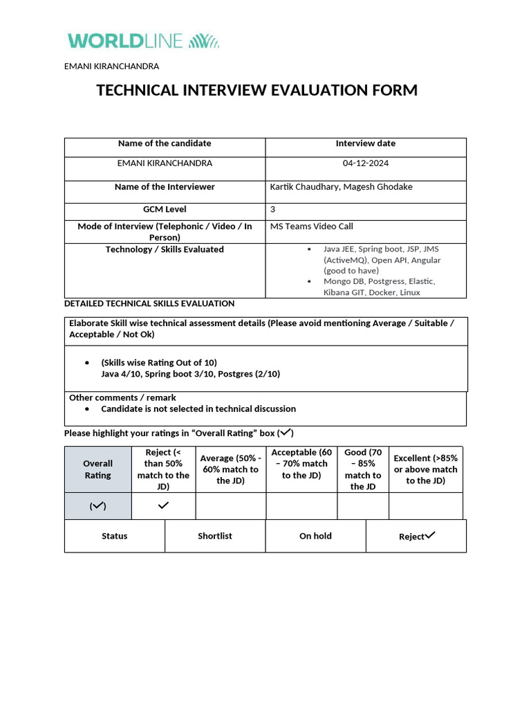 KiranChandra-Technical Interview Feedback form | PDF