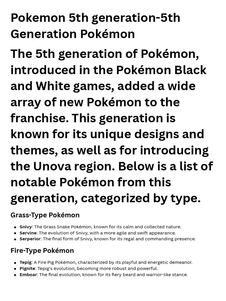 Pokemon 5th generation- | PDF