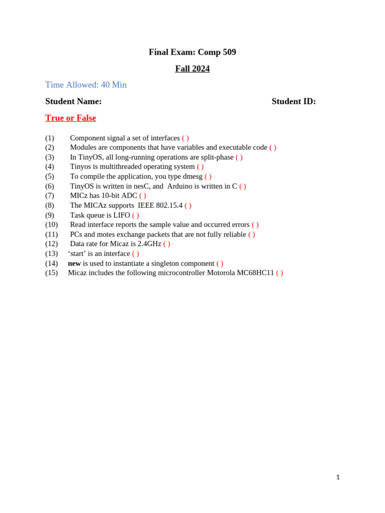 Comp 509 Final Exam: TinyOS Concepts | PDF