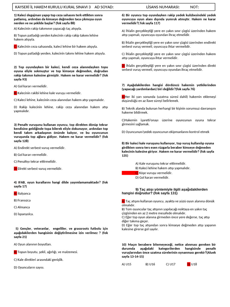 Kural Sınavı 3 Cevap Anahtarı | PDF