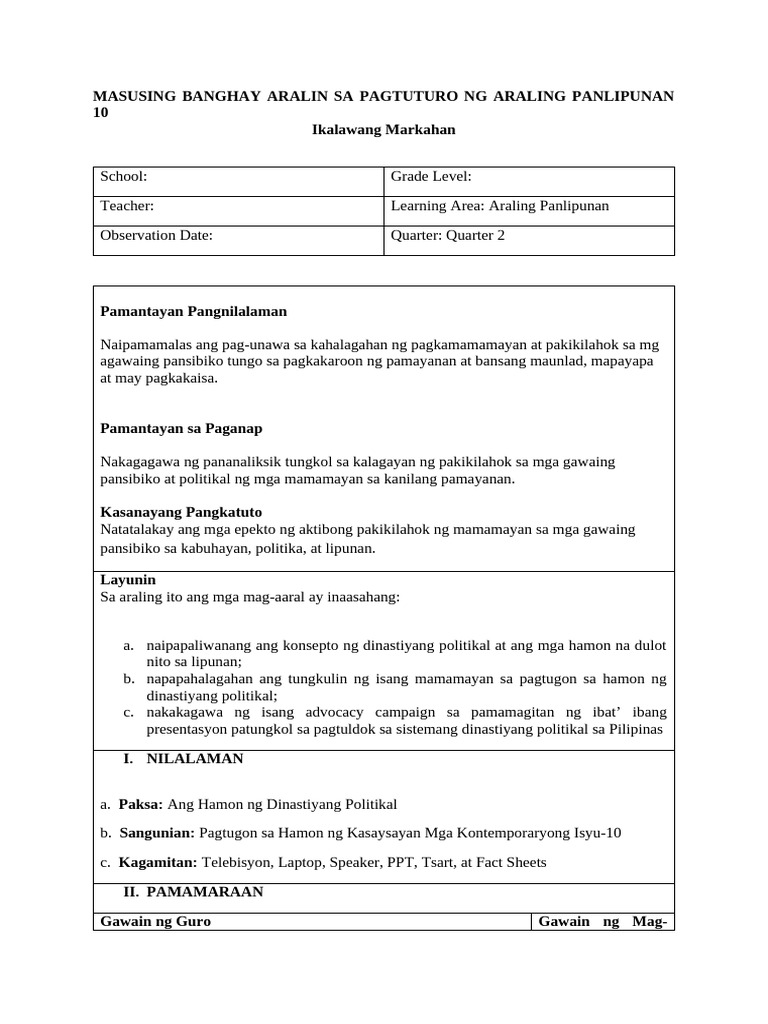 Dinastiyang Politikal Lesson Plan | PDF